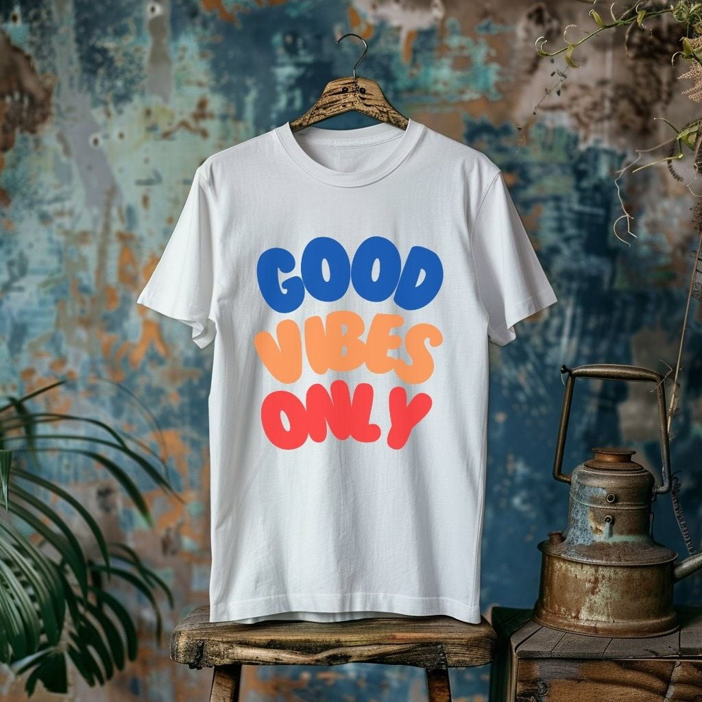 GOOD VIBES ONLY Positive Energy Graphic Tee, Retro Groovy Typography ...