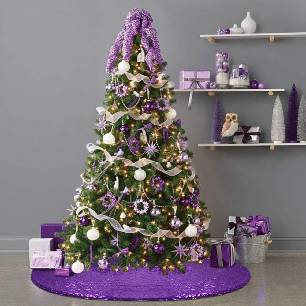 GOODLY Double Layers Christmas Tree Skirt with Sequins Festive Party ...