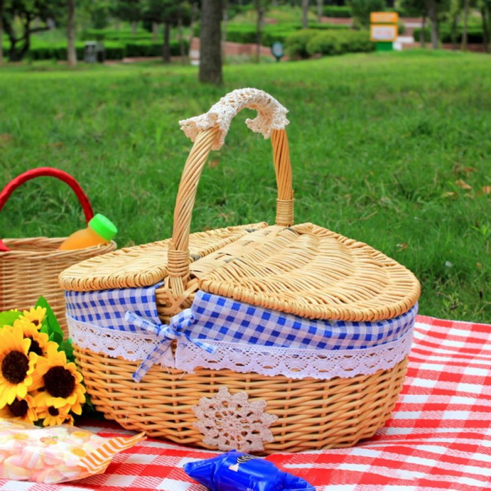 GOODLY Wicker Picnic Basket With Lid And Handle Sturdy Woven Body With ...
