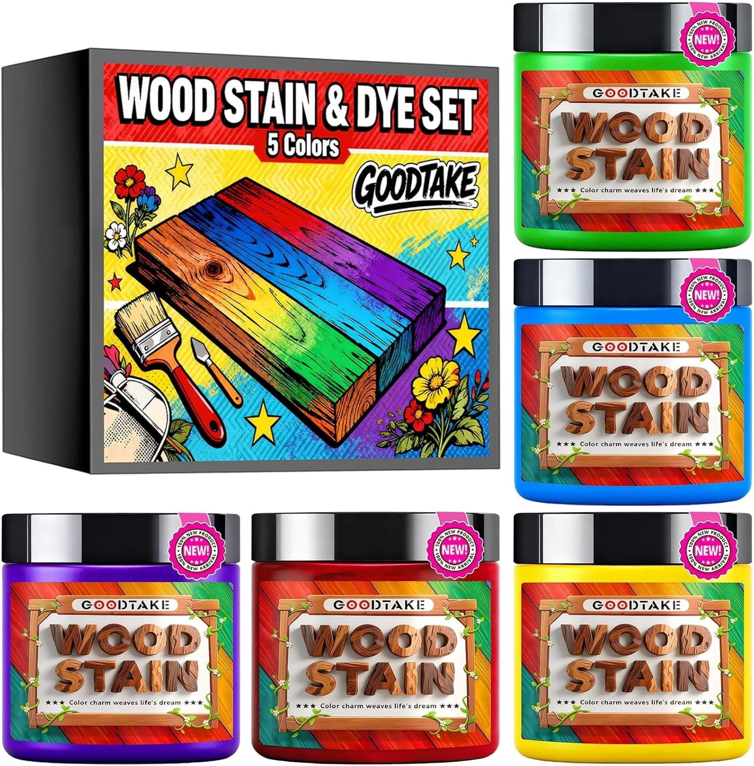 GOODTAKE Wood Stain & Dye Powder - 5 Vibrant Colors (Purple, Red ...