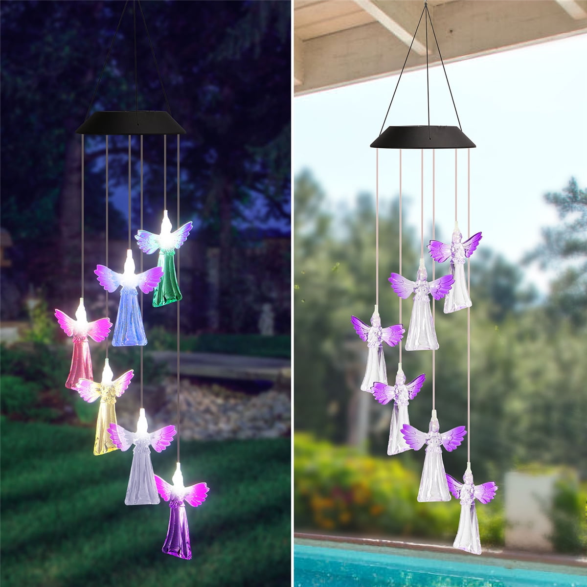GOODWORLD Angel Wind Chimes, Solar Angel Wind Chimes, Angel Hummingbird ...
