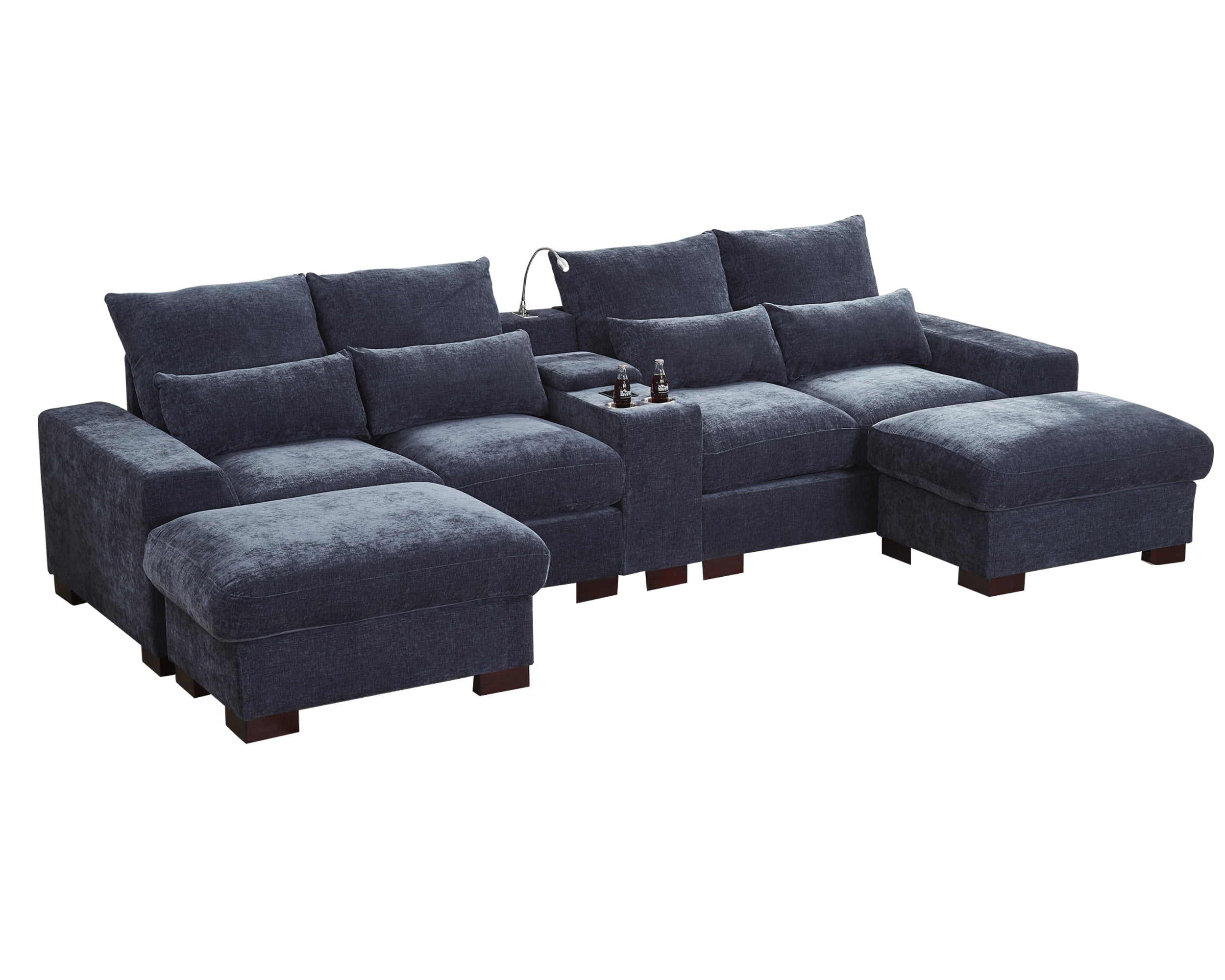 GOOEEN Modern Sectional Sofa Chenille Living Room Set with Console Dark ...