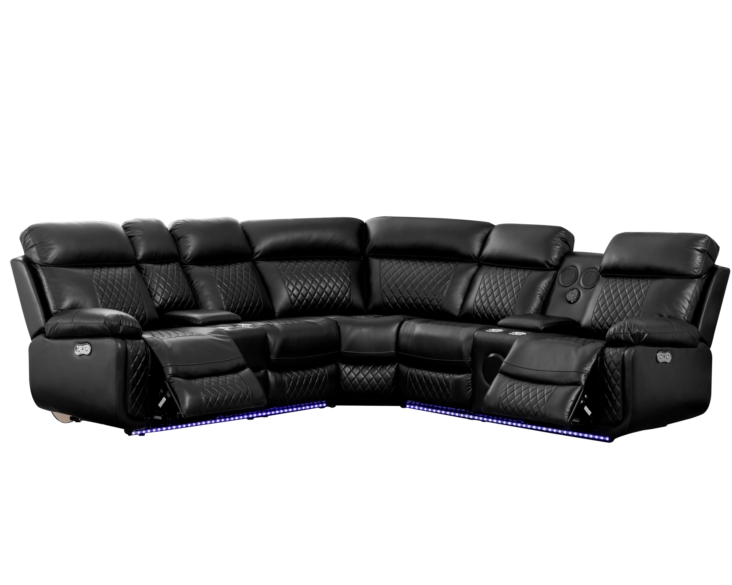 GOOEEN Power Reclining Sofa Black Faux Leather Living Room Set ...