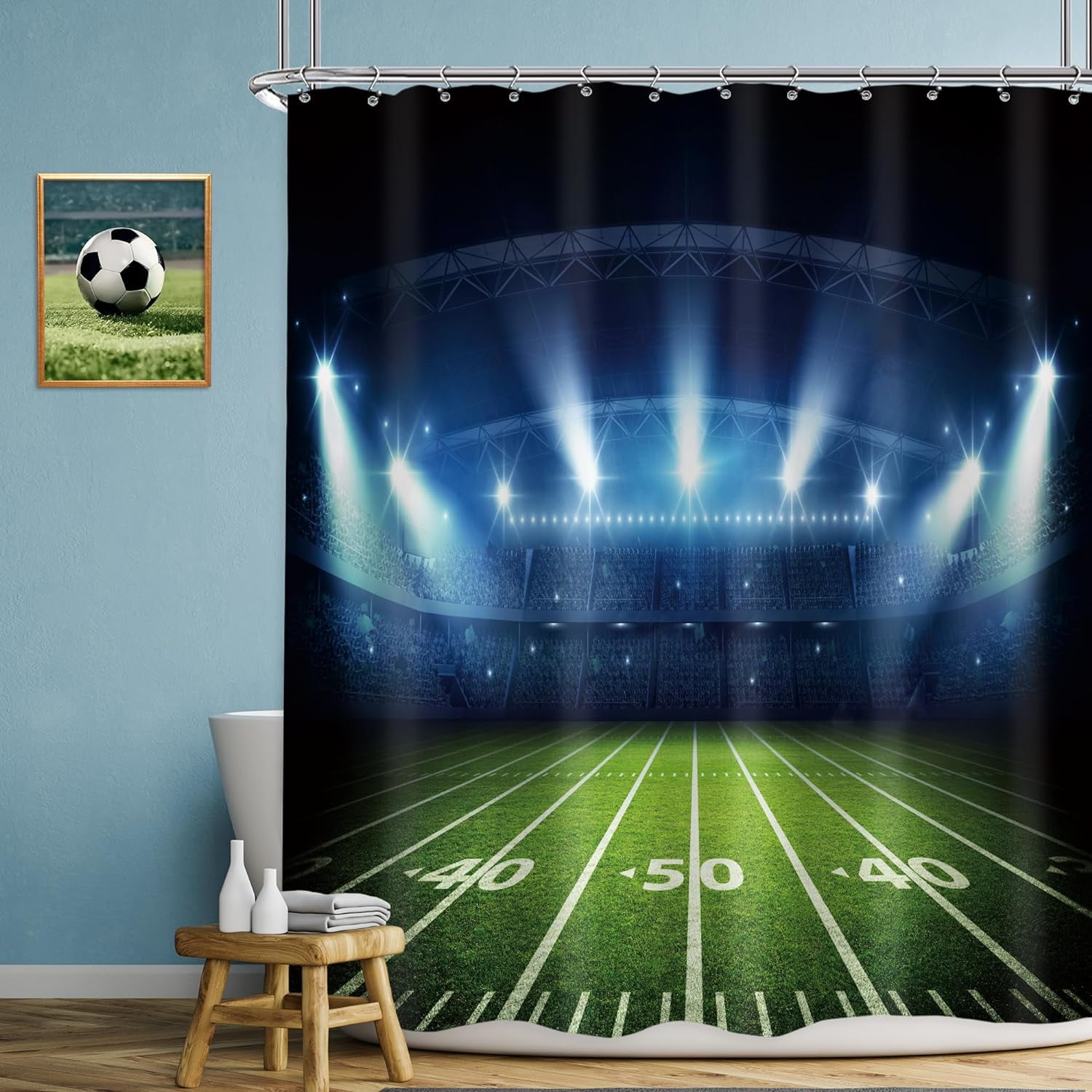 GOOESING American Football Shower Curtain 84Wx72H Inch Boys Kid Sports ...