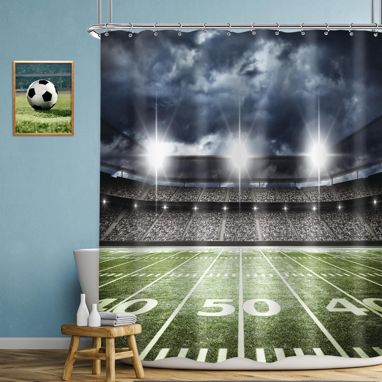 GOOESING American Football Shower Curtain Boys Sports Bathroom ...