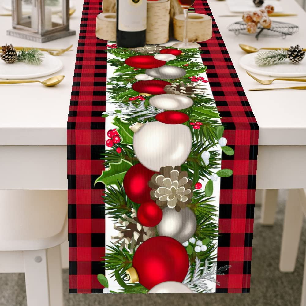 GOOESING Red Black Buffalo Check Plaid Christmas Table Runner Winter ...