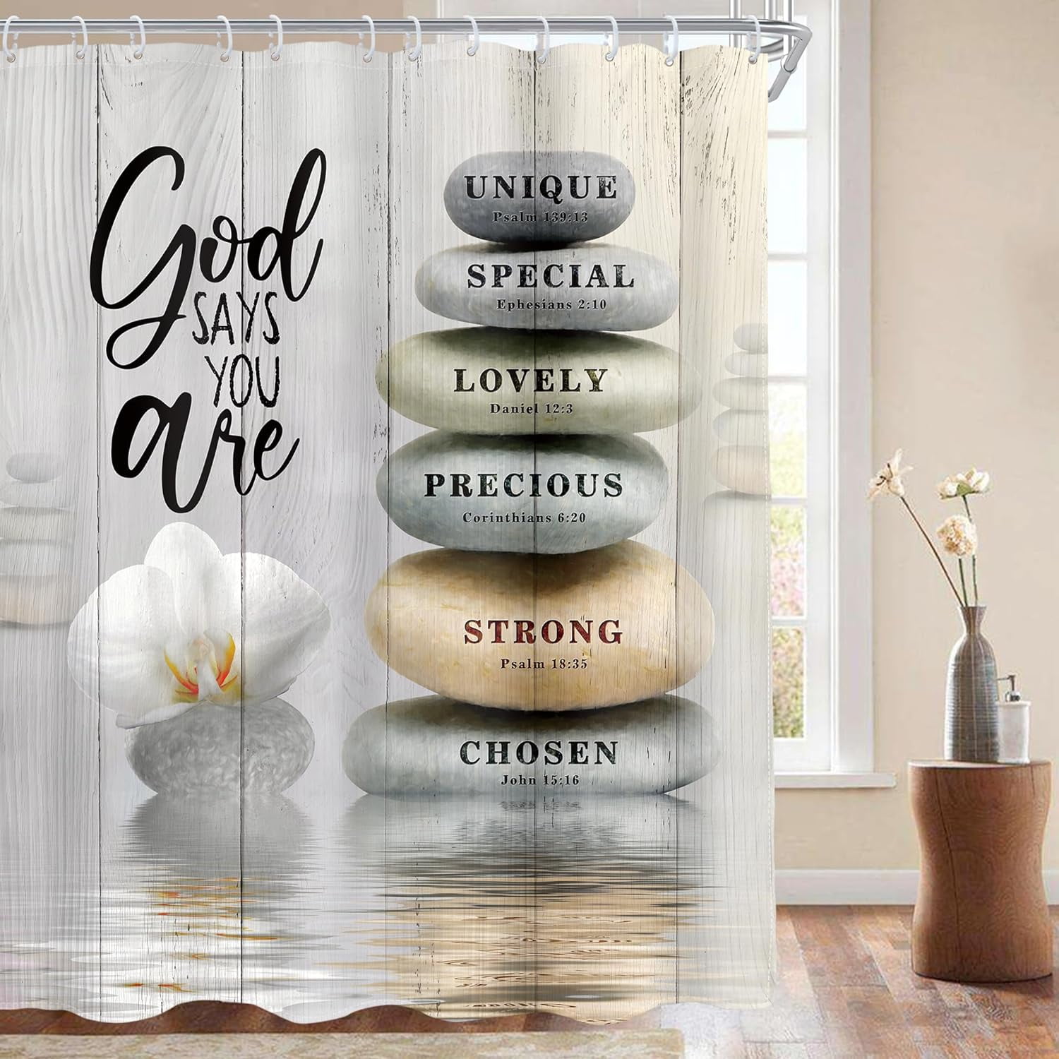 GOOESING Stone Bible Verse Polyester Shower Curtain 60Wx72H inch with ...