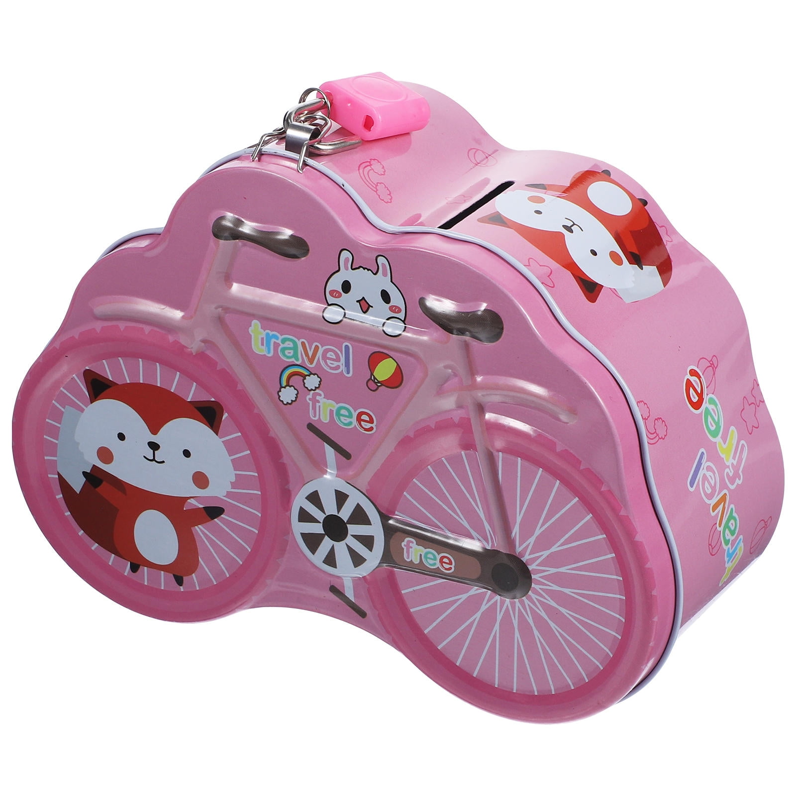 GOOHOCHY Cute Piggy Bank Bicycle Shaped Pink Tinplate 1Pack 6.4x4.9in ...