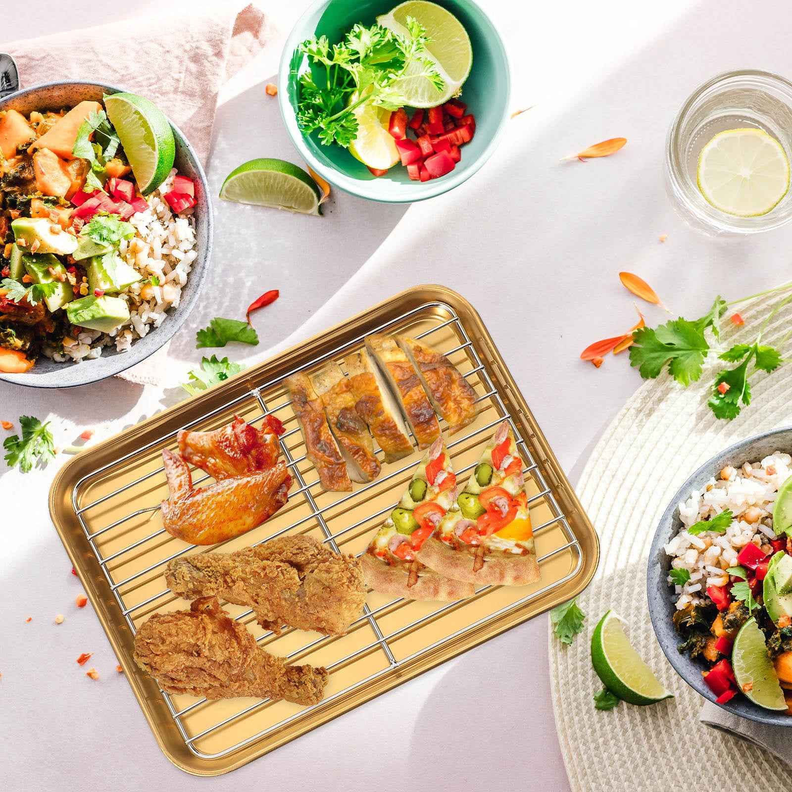 GOOHOCHY 1 Set Food Cooling Rack Plate Stainless Steel Fries Food Drain ...