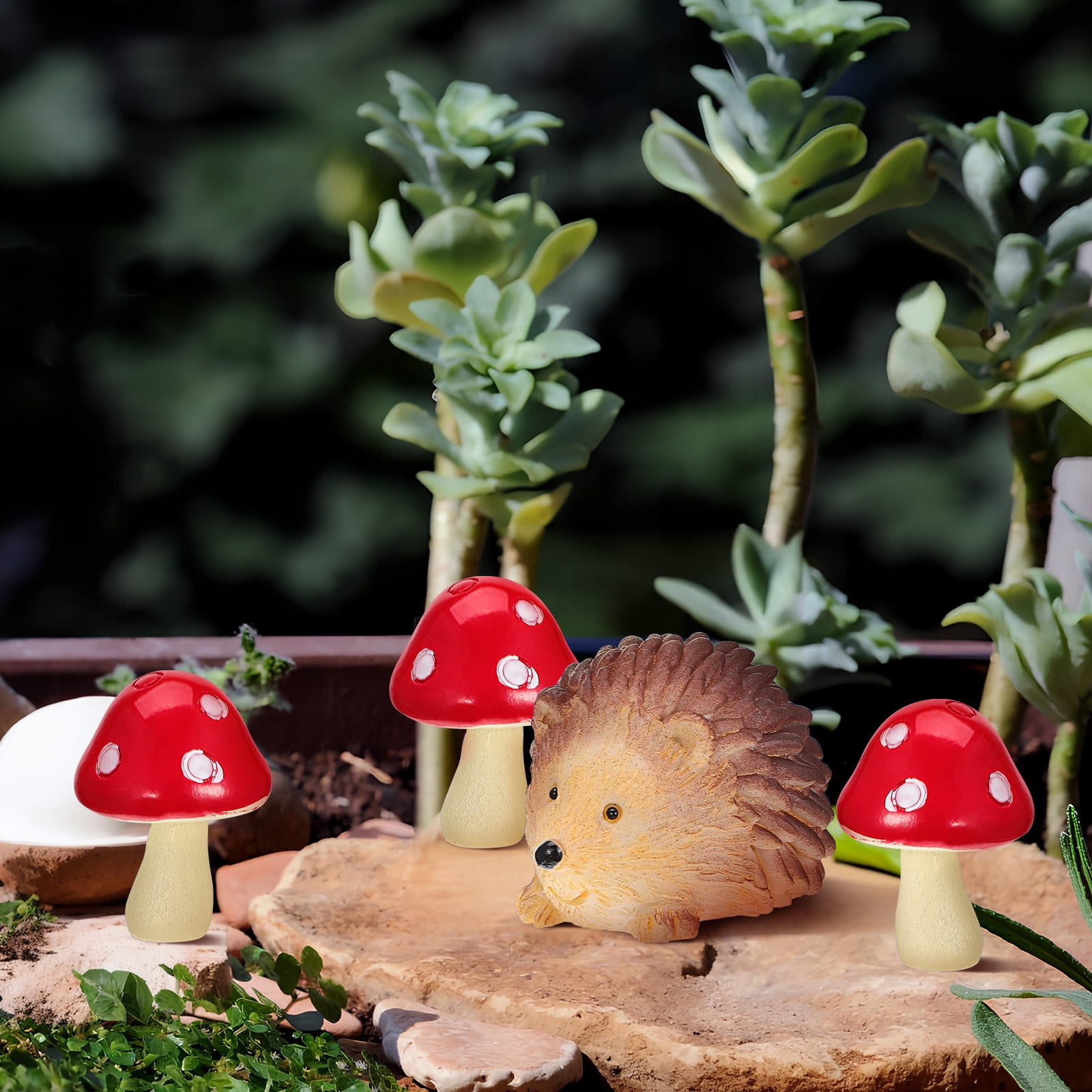 GOOHOCHY 1 Set Mini Hedgehogs Figurines Mini Mushroom Decorative Resin ...