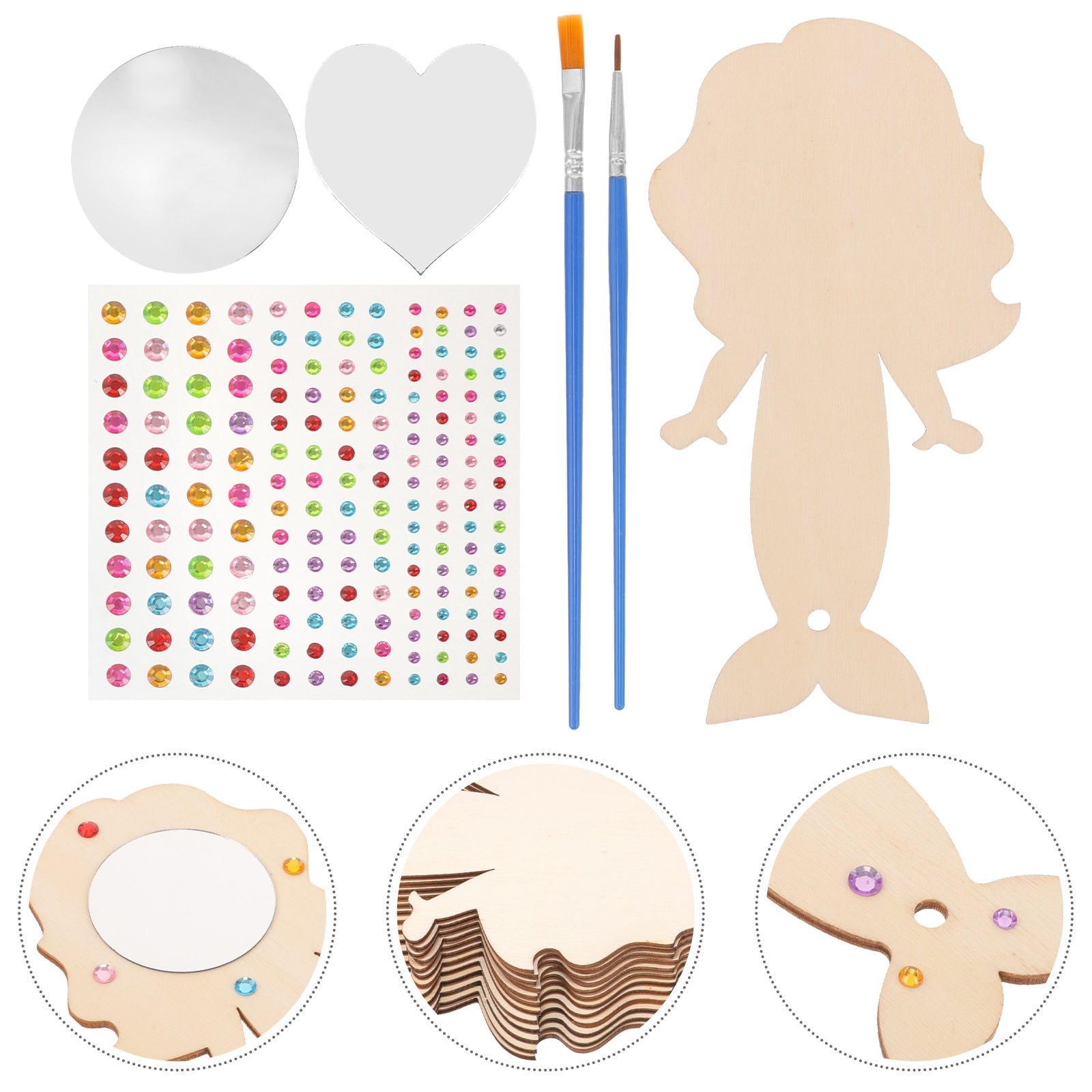 GOOHOCHY 1 Set of Mermaid Wooden Hand Mirror Wooden Hand Painting ...