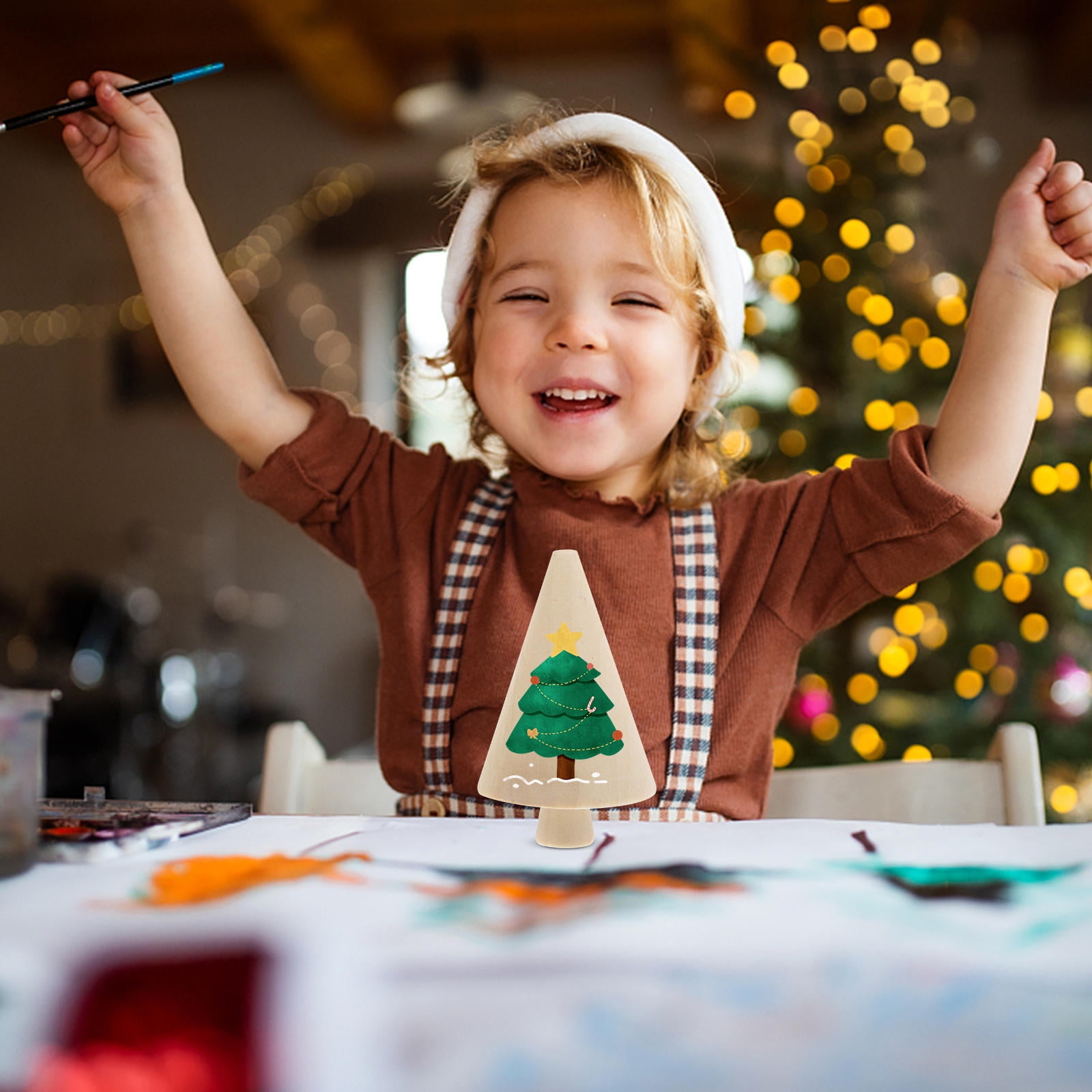 GOOHOCHY 10 Pcs Woo Projects Painted Wooden Tree Tree-shaped Ornaments ...