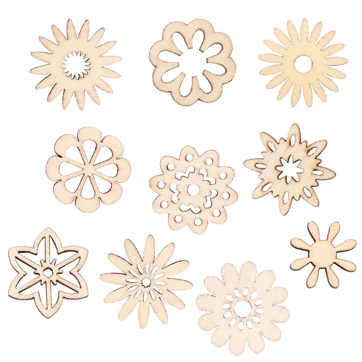 GOOHOCHY 100PCS Shape Wooden Chips DIY Slices for Crafts Doodle Making ...