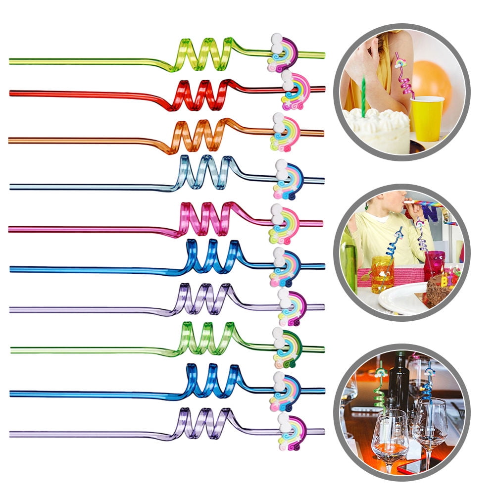 GOOHOCHY 10Pcs Cartoon Rainbow Straw Kids Straw Toy Colorful Party ...