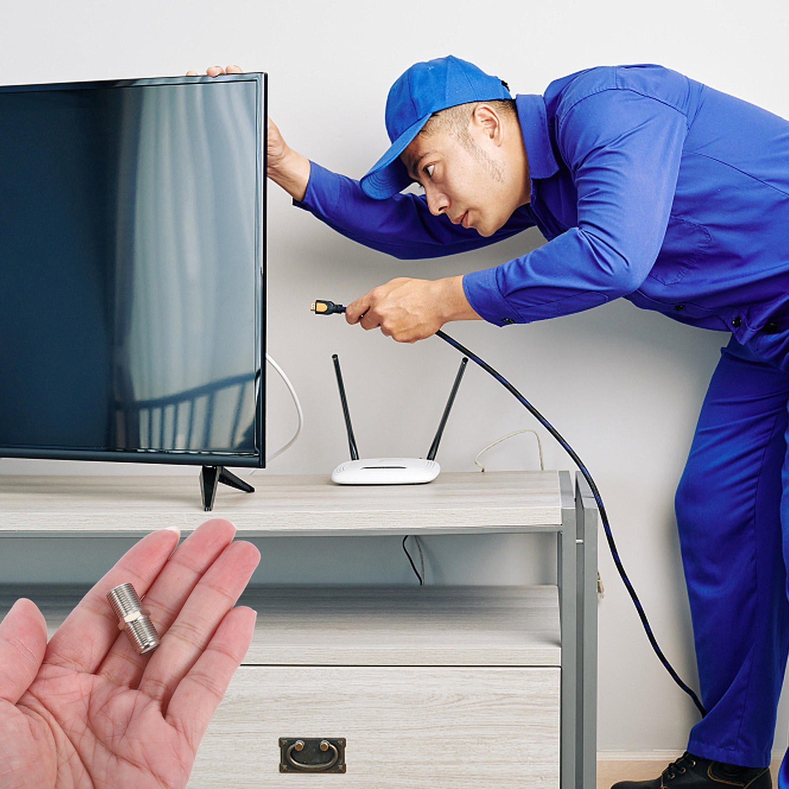 GOOHOCHY 10pcs F-Type Thread Coaxial Cable Adapters Female to Female TV ...