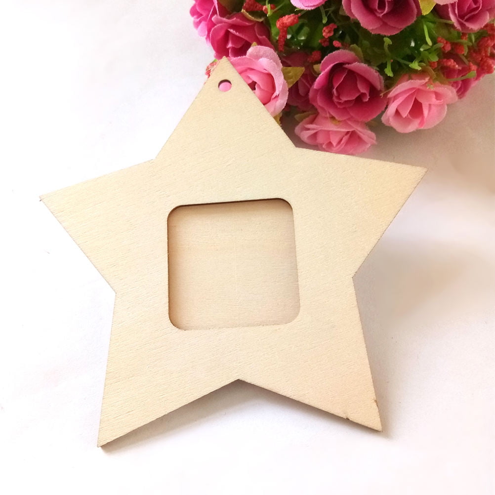 GOOHOCHY 10pcs Unfinished Wooden Mini Star Photo Frame Wall Decoration ...