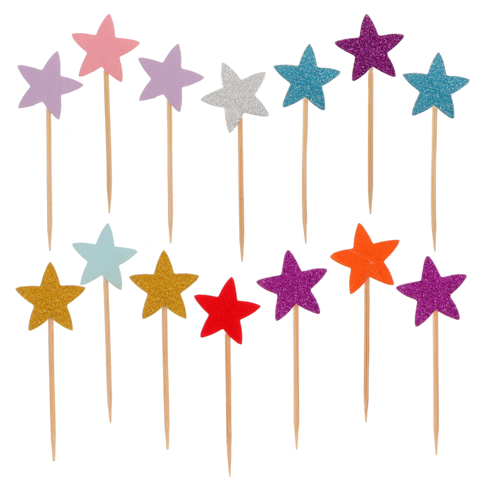GOOHOCHY 150 Pcs Cake Toppers Lovely Glitter Paper Pentagram Cake Picks ...