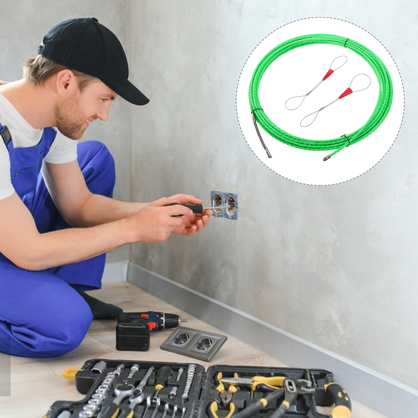 GOOHOCHY 1Set Fish Cable Fastener Fish Tape Wire Puller Through Wall Wire Threader with Roller ...