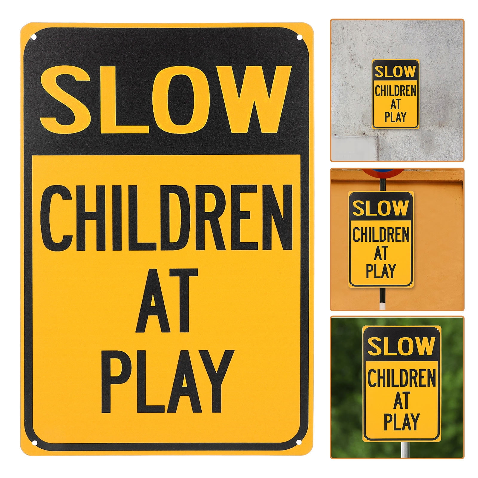 GOOHOCHY 2 Pcs Road Signs Metal Children at Play Safety Kid Slow Yellow ...