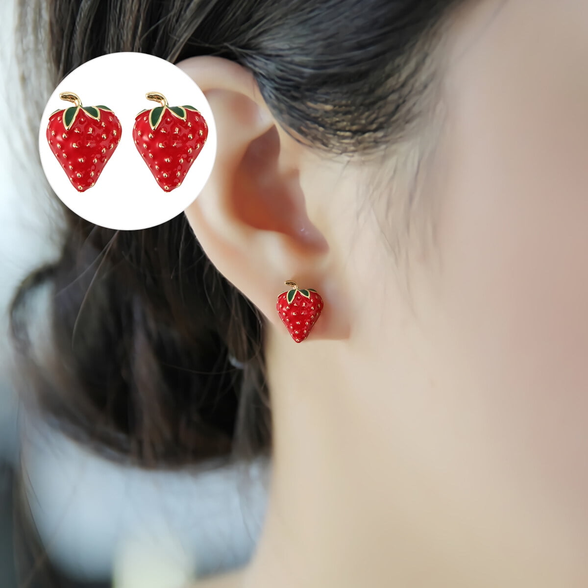 GOOHOCHY 2 Pcs Strawberries Strawberry Stud Earrings Special Occasion Clear Stone - Walmart.com