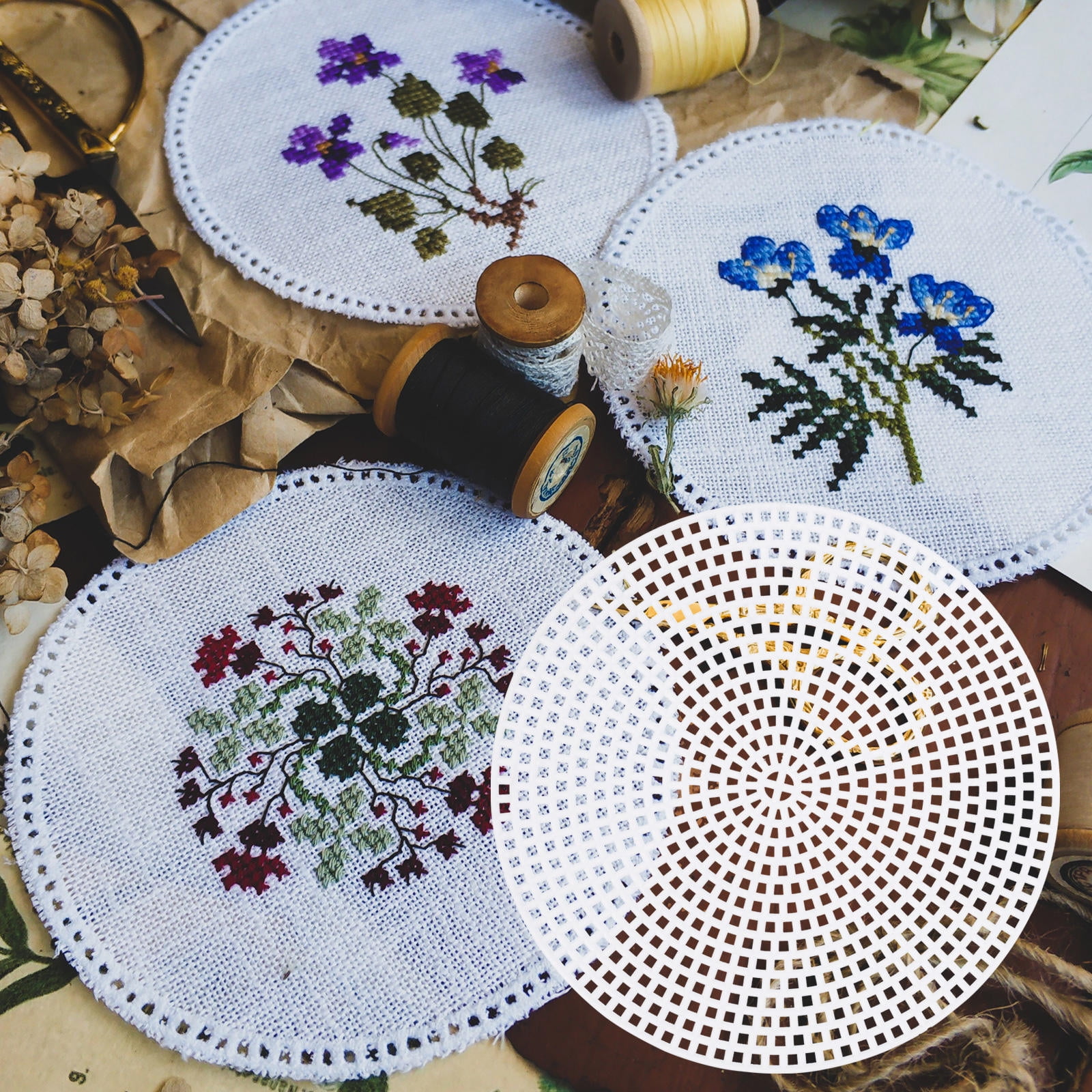 GOOHOCHY 20PCS DIY Round Cross Stitch Plastic Grid Plate 3D Embroidery ...