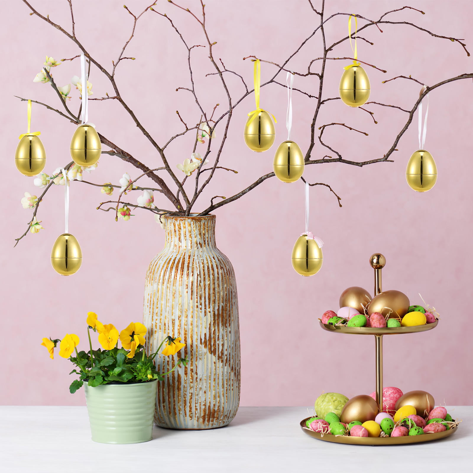 GOOHOCHY 20Pcs Plastic Golden Easter Eggs for Hunting Fillable with ...