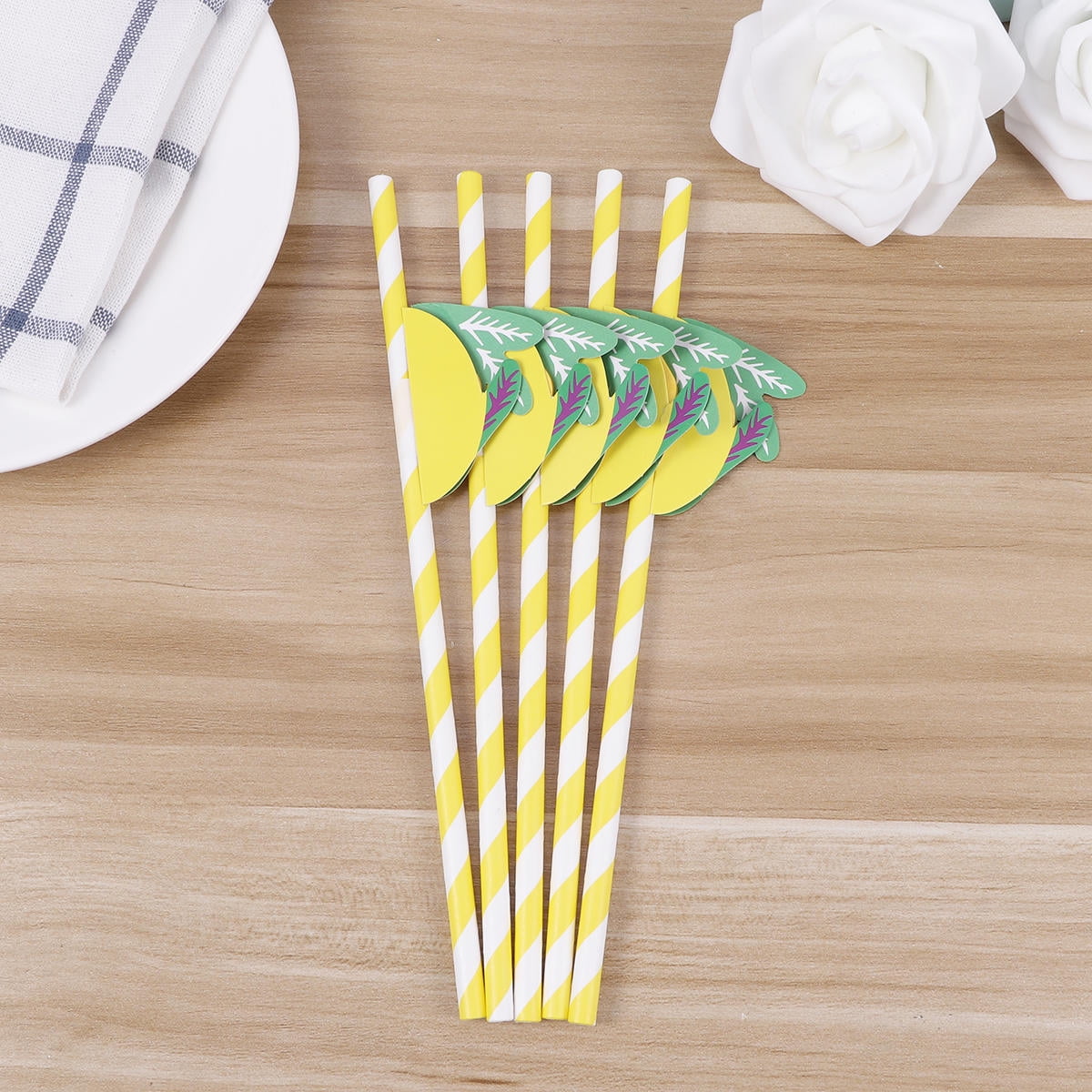 GOOHOCHY 25pcs Disposable Straws Lemon Honeycomb Ball Drinking Straws ...