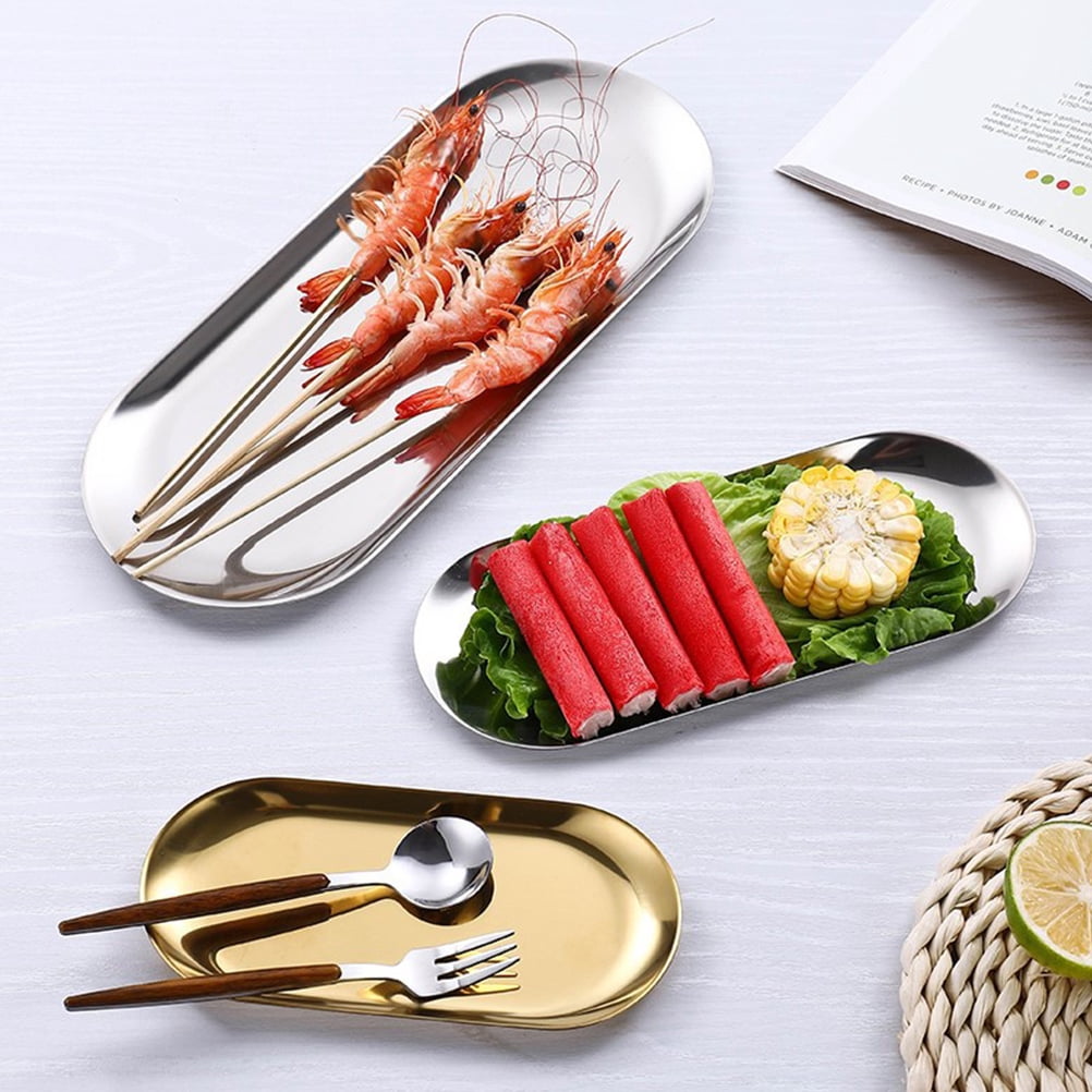 GOOHOCHY 2Pack Decorative Serving Tray in Stainless Steel for Elegant ...