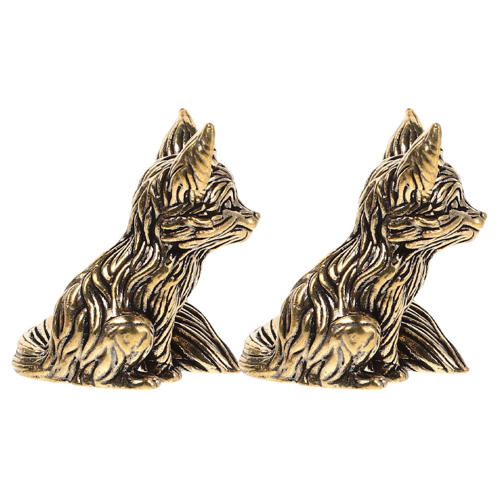 GOOHOCHY 2pcs Brass Fox Figurine Set Solid Brass Mini Animal Sculpture ...