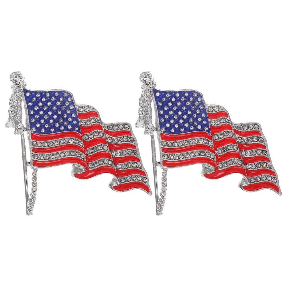 GOOHOCHY 2pcs Waving USA Flag Brooch Pin American Patriotic Brooches ...