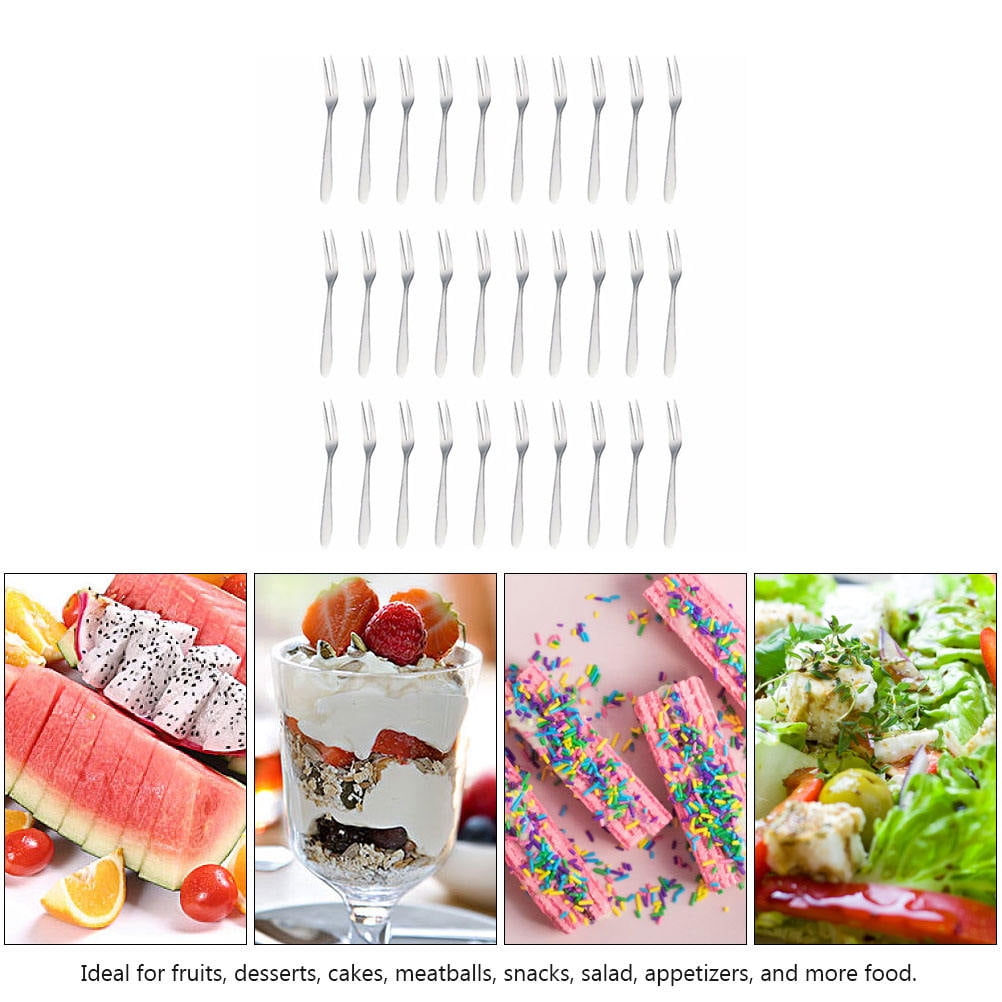 GOOHOCHY 30 Pcs Household Fruit Forks Useful Two Teeth Food Serving Forks Kitchen Gadget ...