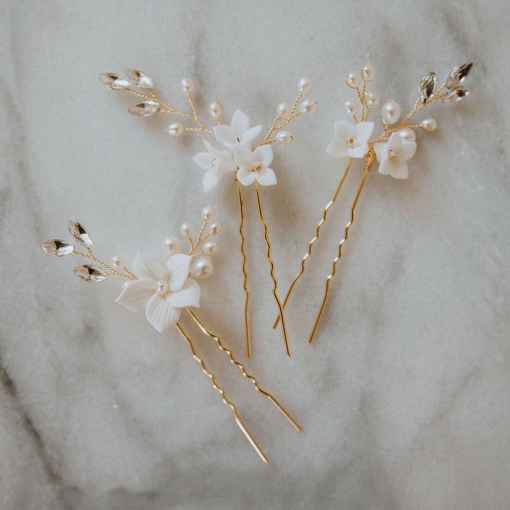 GOOHOCHY 3pcs Elegant Wedding Bridal Hair Pins with Pearl Flower Design ...