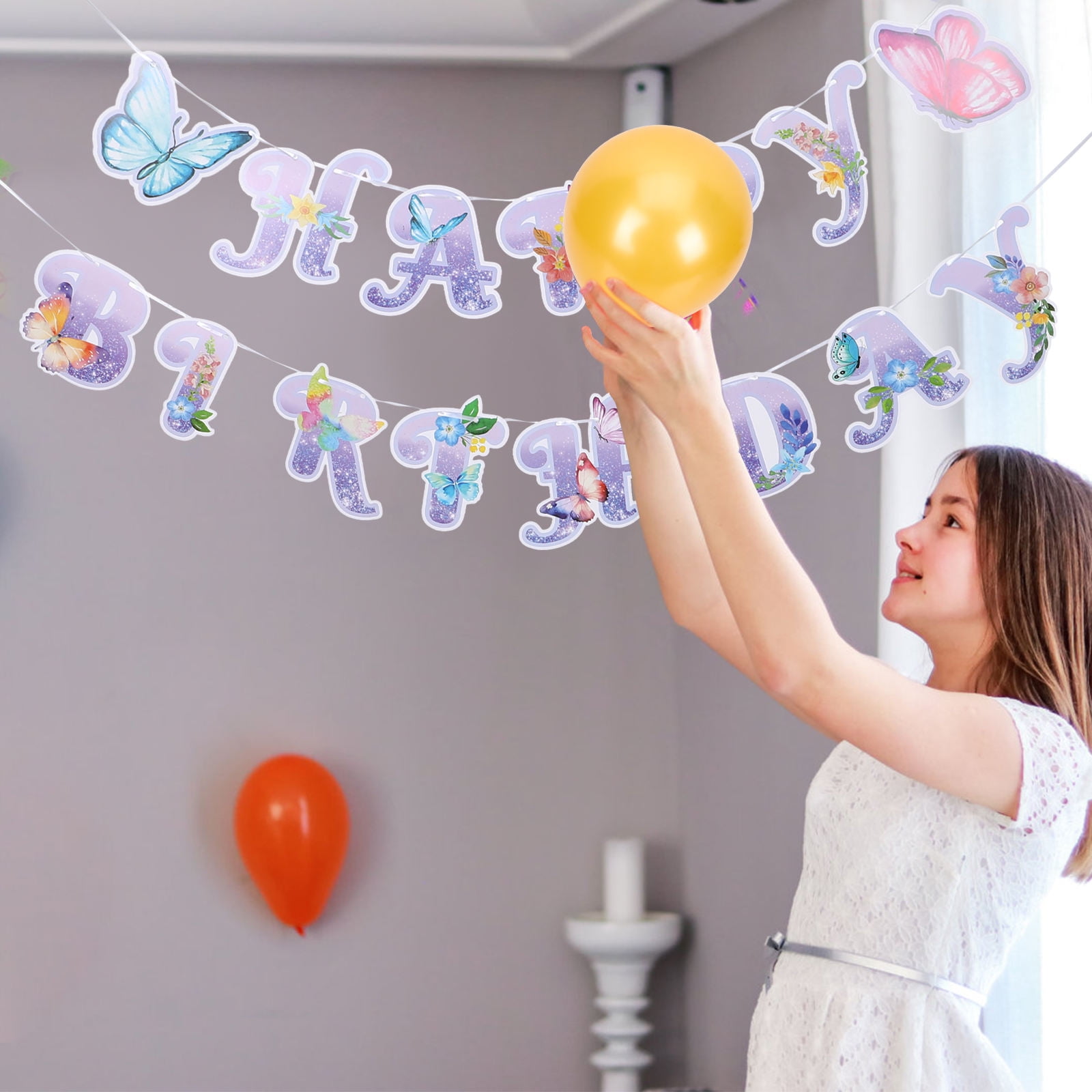 GOOHOCHY Butterfly Happy Birthday Banner Multi-colored 3Pcs 5.5x4.9x0 ...