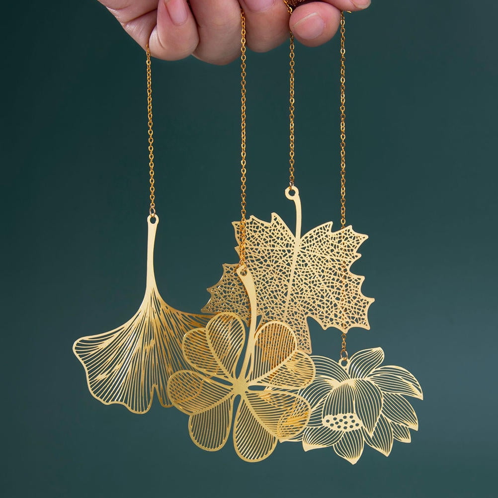 GOOHOCHY 4 Pcs Bookmark Leaf Plate Bookmarks Plant Creative Practical ...