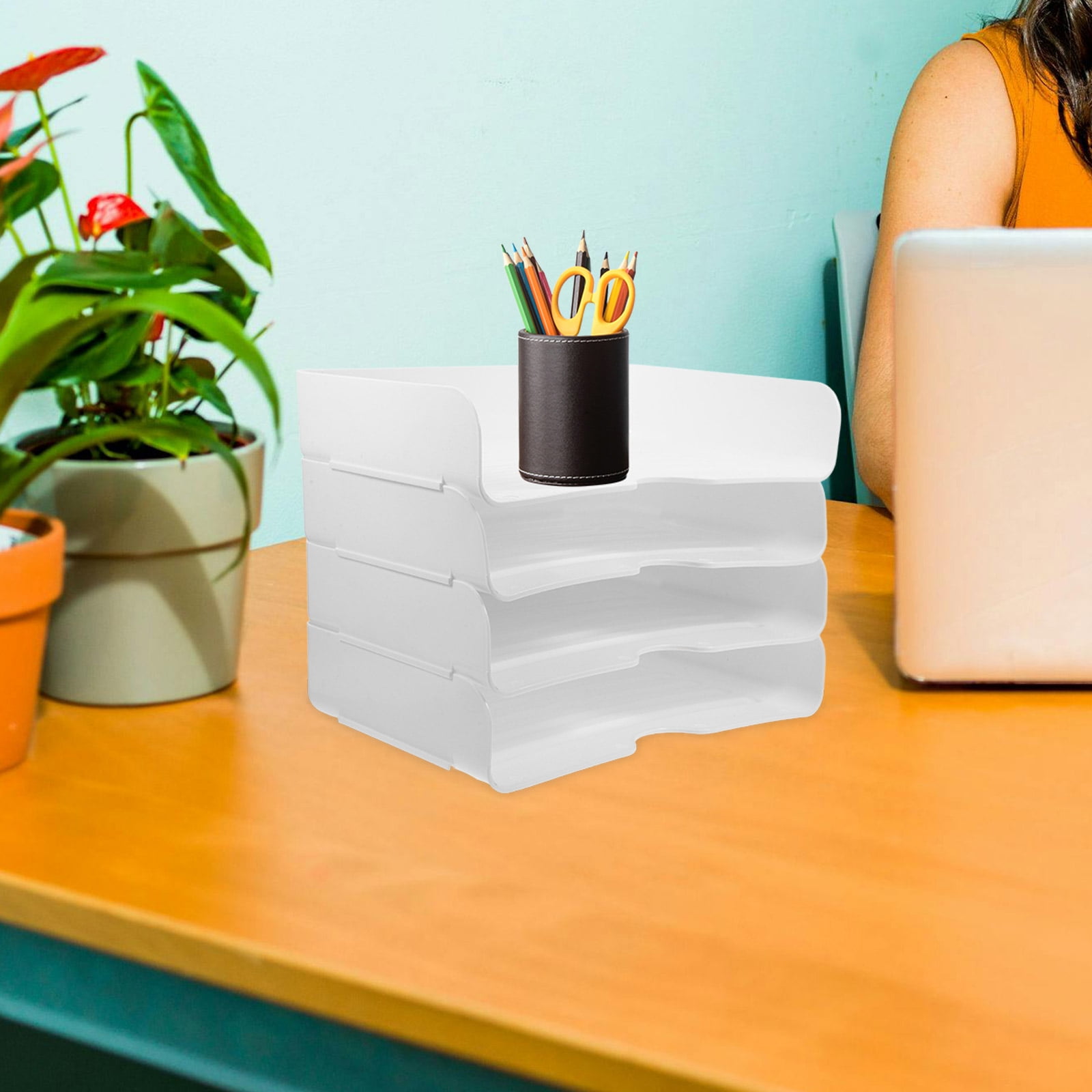 GOOHOCHY 4pcs File Trays Desk Stackable Trays Paper Desk Organizer ...