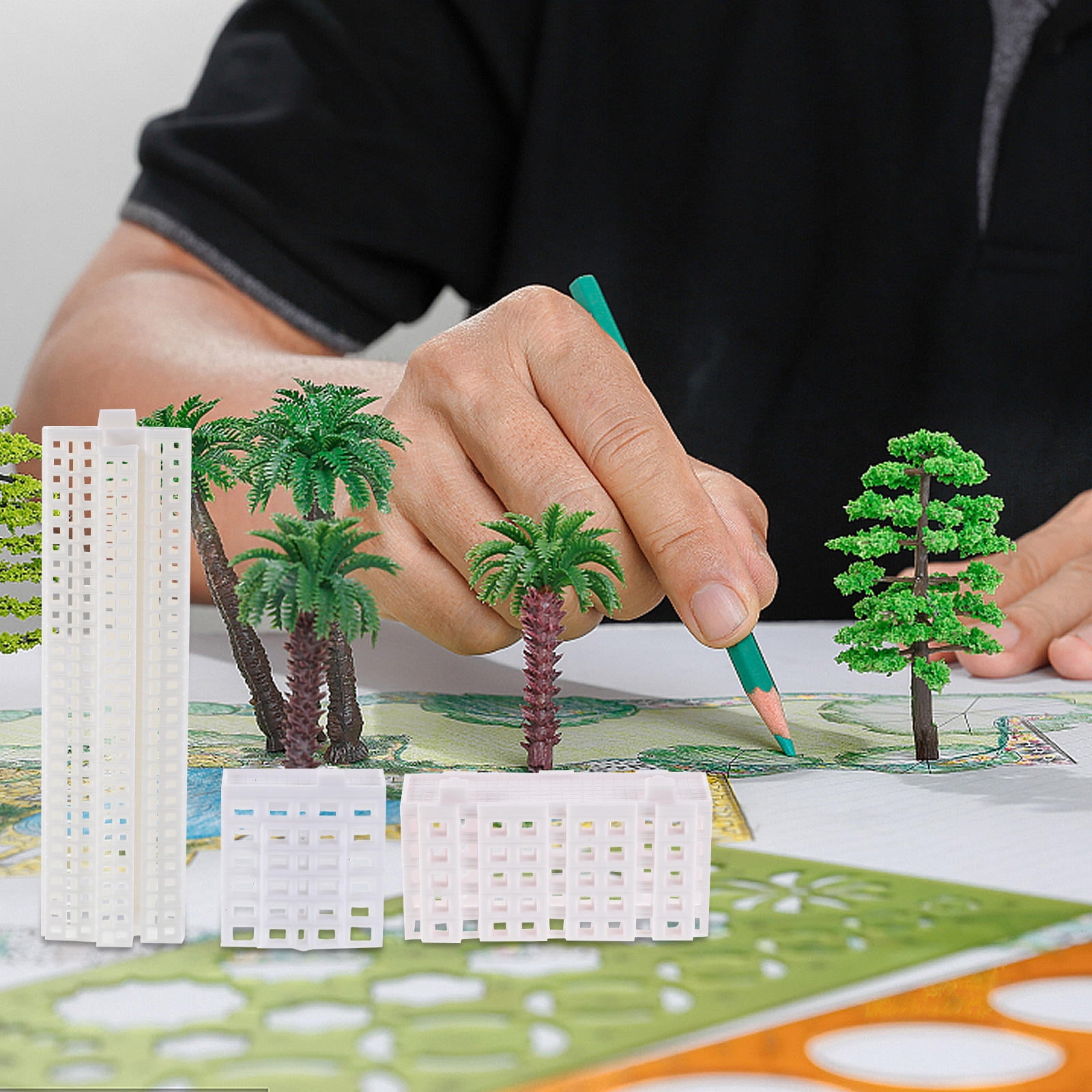 GOOHOCHY 4pcs Mini Architecture Model High-Rise Architectural Model Diy ...