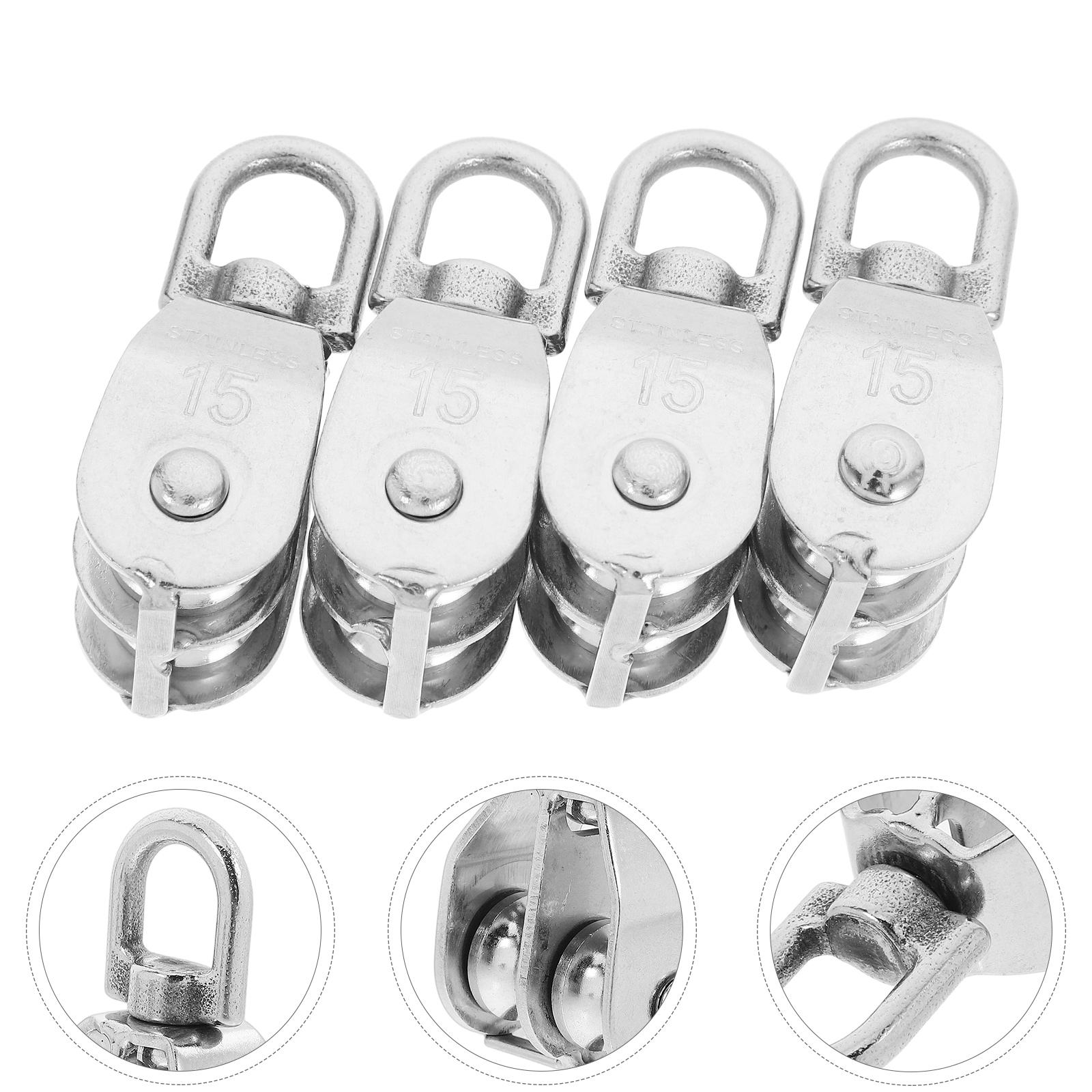 GOOHOCHY 4pcs Stainless Steel Pulley Kit Single Double Pulley Blocks ...