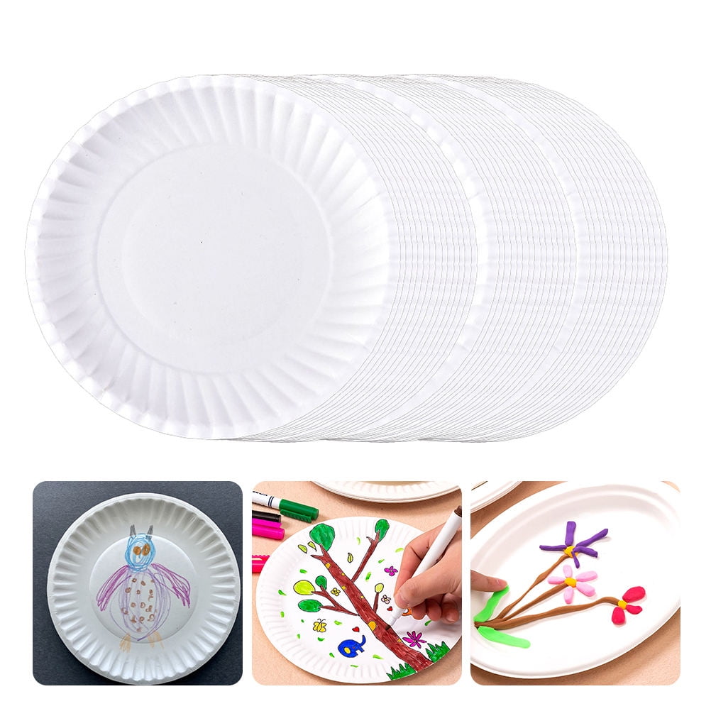GOOHOCHY 50 Pcs Doodle Paper Plate Paint Tray Drawing Safe Plates ...