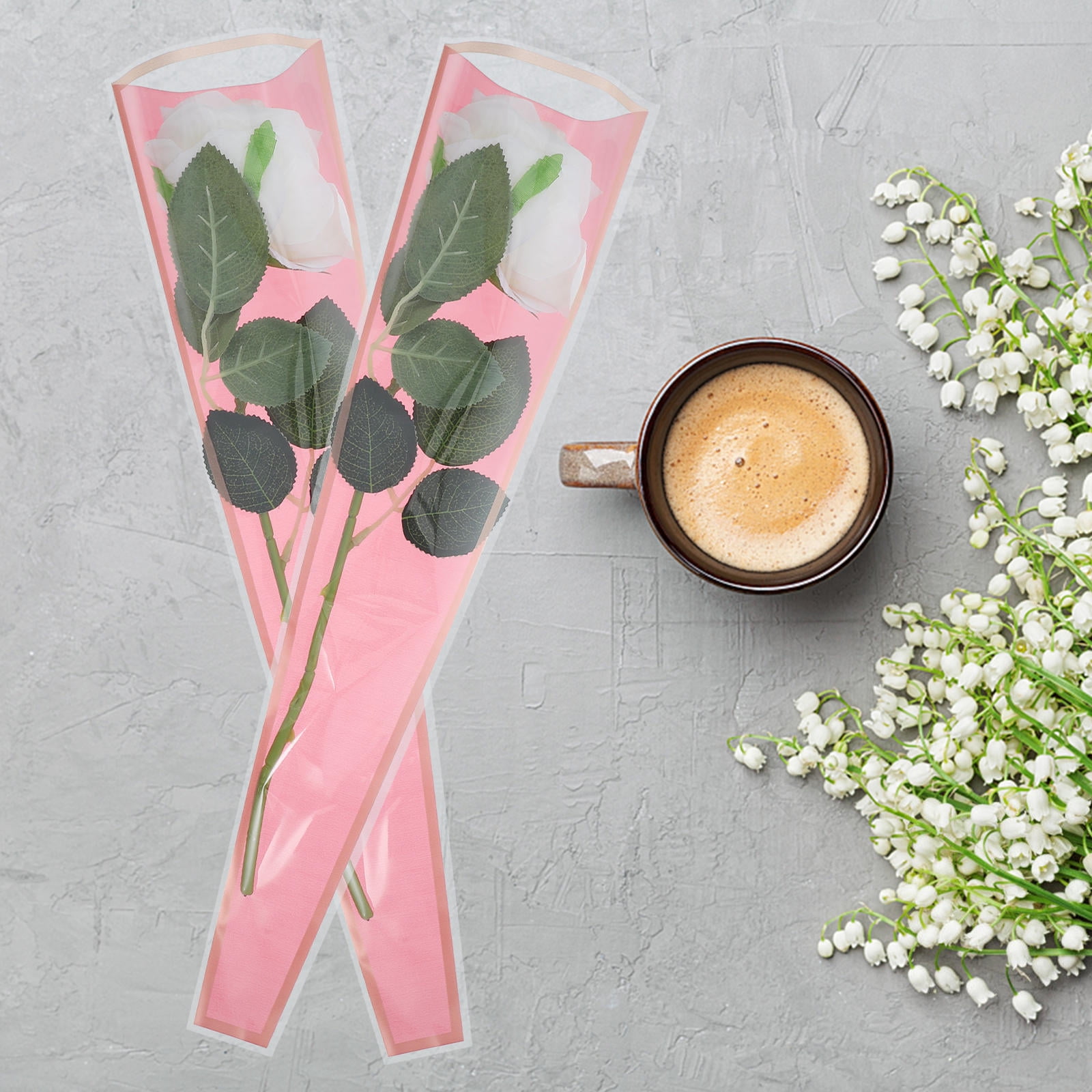 GOOHOCHY 50pcs Red Single Rose Wrapping Bag Transparent Plastic Flower ...