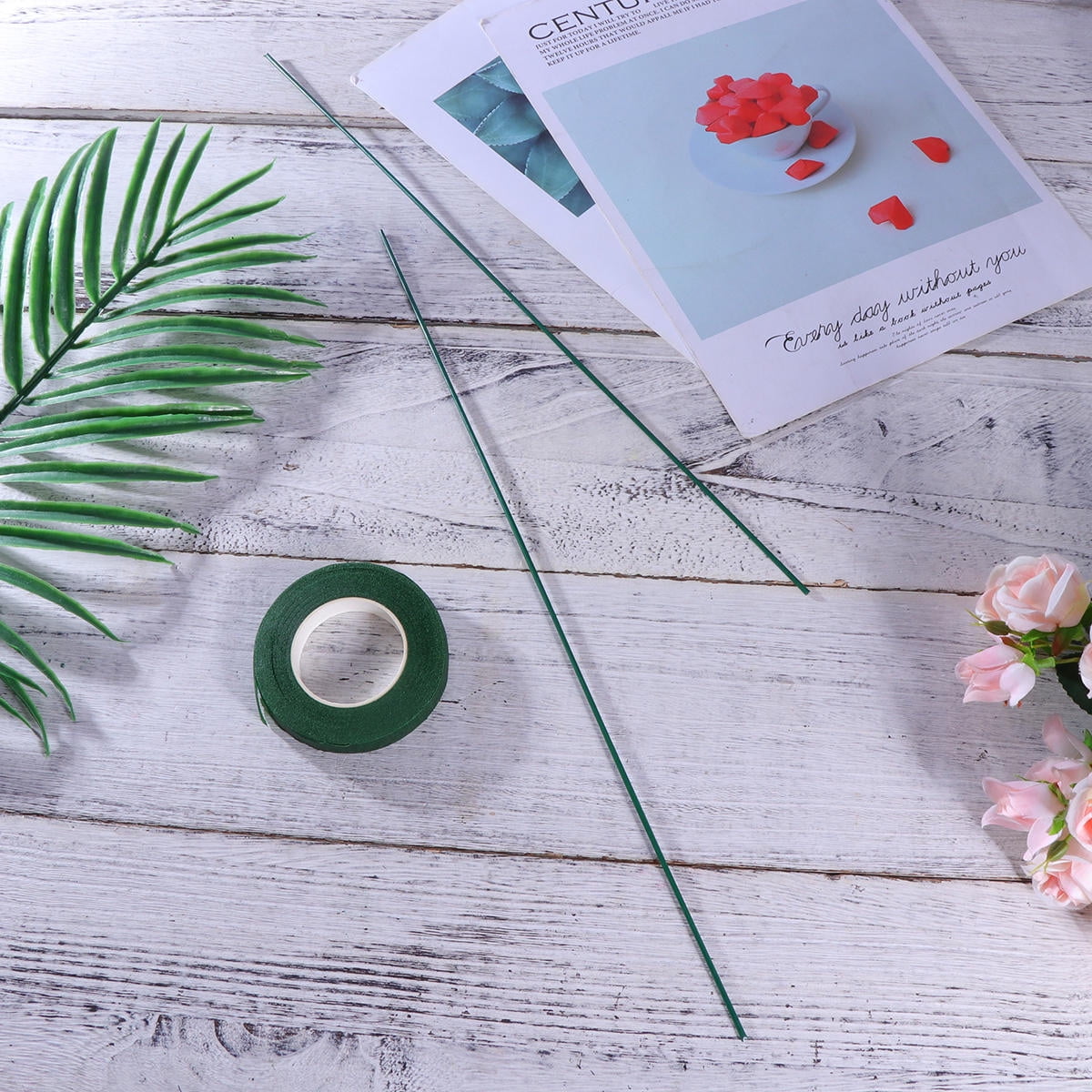 GOOHOCHY 51 Pcs Short Stem Flowers Arrangement DIY Making Rod Stems ...