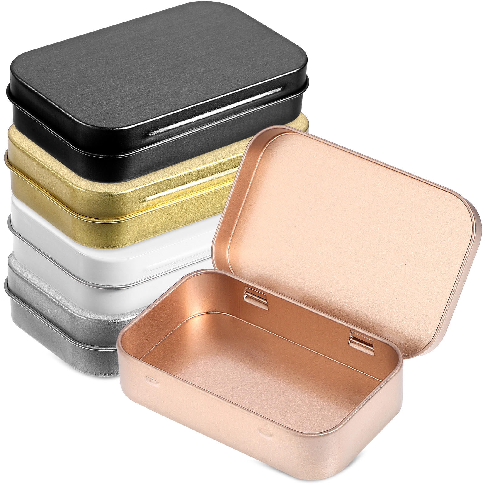 HONMEET 5Pcs Small Rectangular Metal Boxes Hinged Lid Design Compact ...