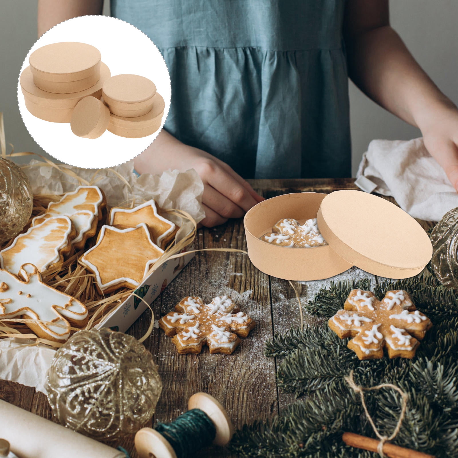 GOOHOCHY 5Pcs Round Khaki Cardboard Wedding Party Boxes for Candies ...