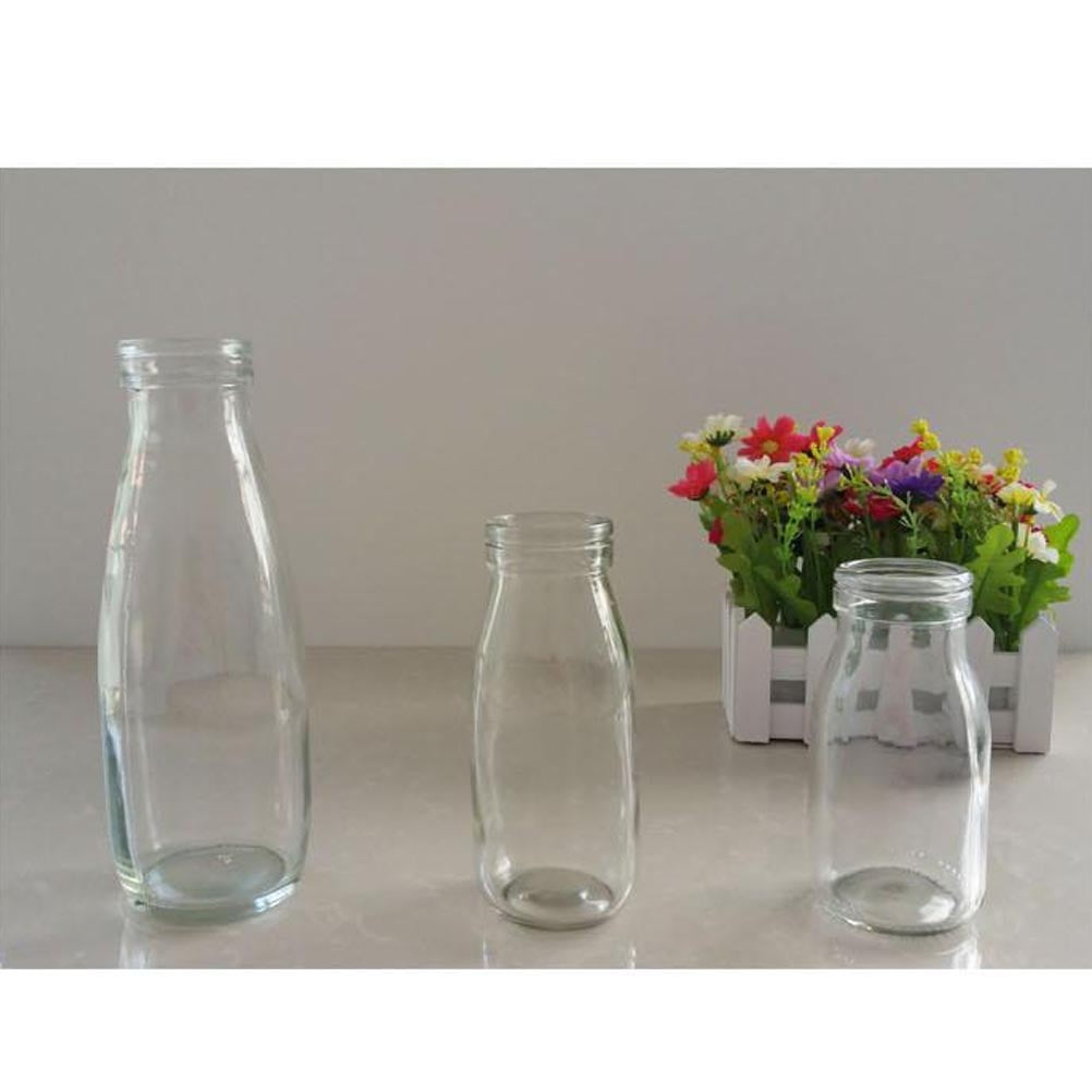 GOOHOCHY 5pcs Glass Bottle Milk Juice Container With Leak Caps For Home ...