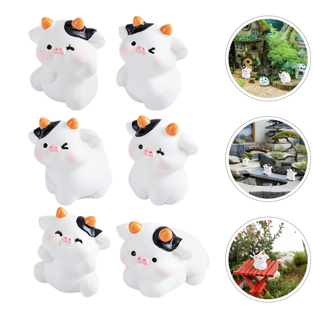GOOHOCHY 6 Pcs Tiny Resin Cows Miniature Cow Figurines Cow Resin ...
