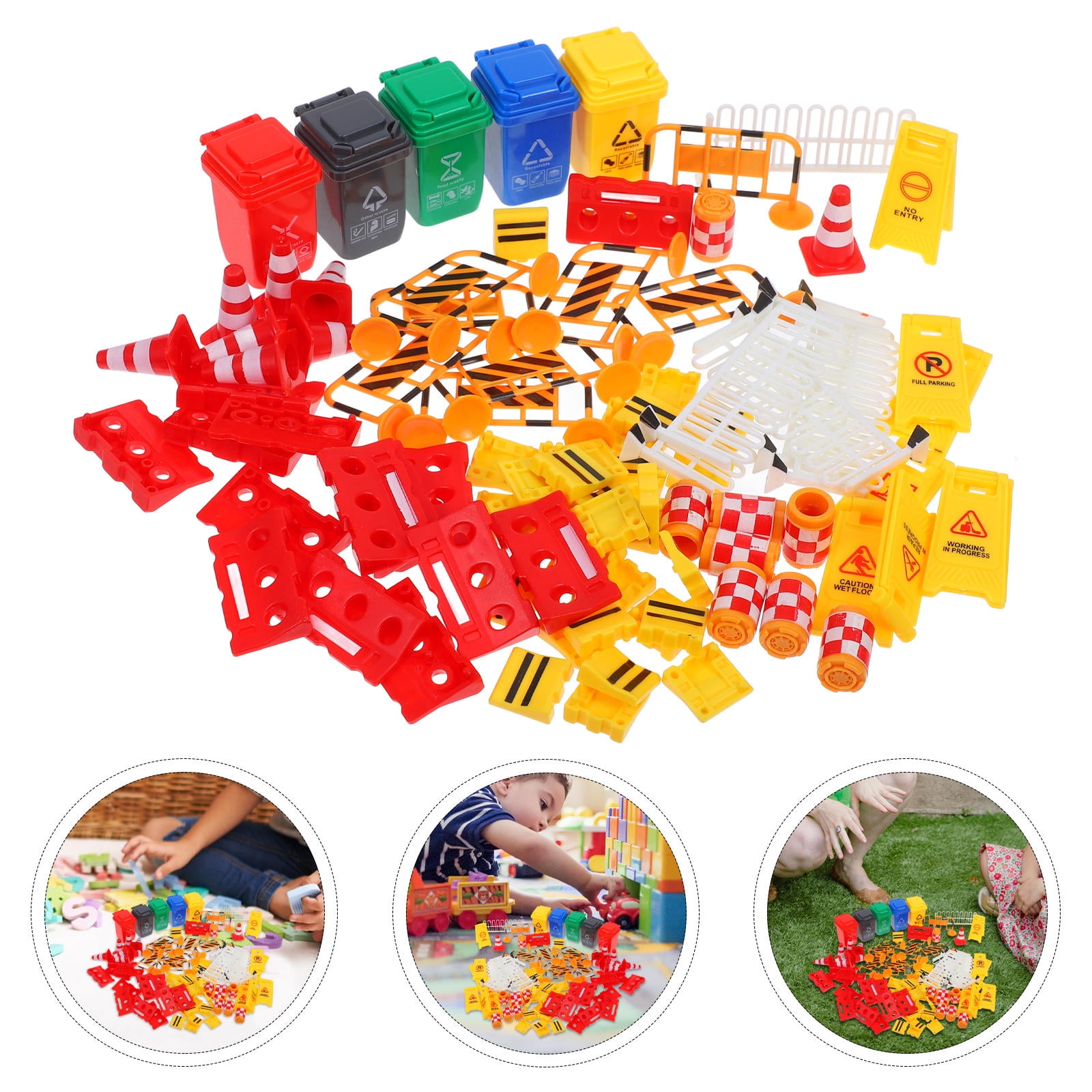 GOOHOCHY 67pcs Traffic Road Signs Playset with Assorted Color ABS Toys ...
