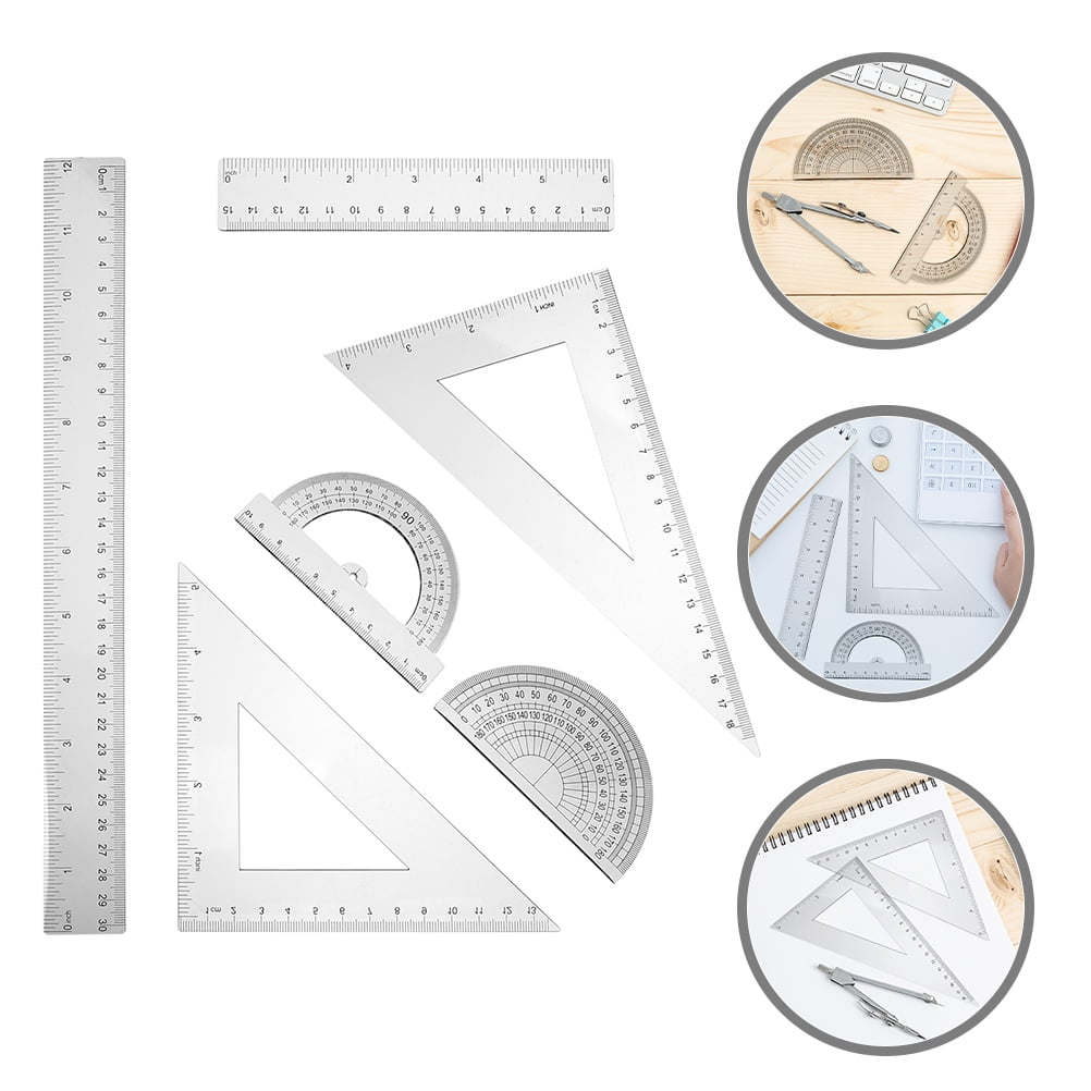 GOOHOCHY 6PCS Transparent Plastic Set Includes Protractor Triangle ...