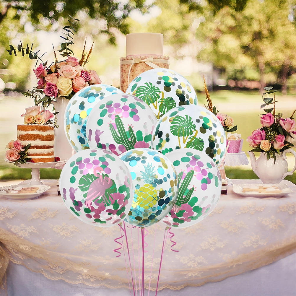 GOOHOCHY 6Pack Hawaii Balloon Green Gold Latex Confetti Effect For ...