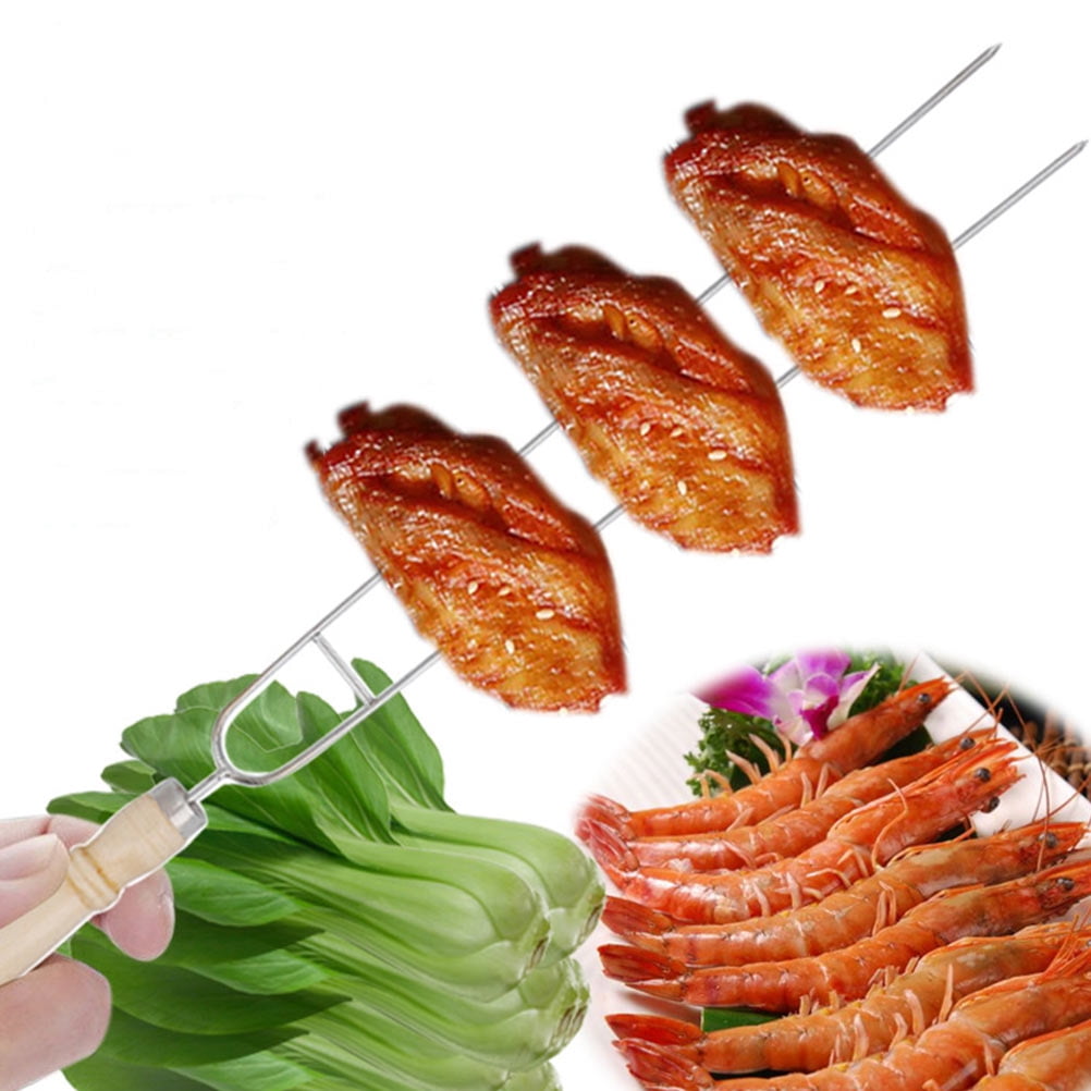 GOOHOCHY 6Pcs Mirror Polished Stainless Steel Barbecue Forks with Wood ...