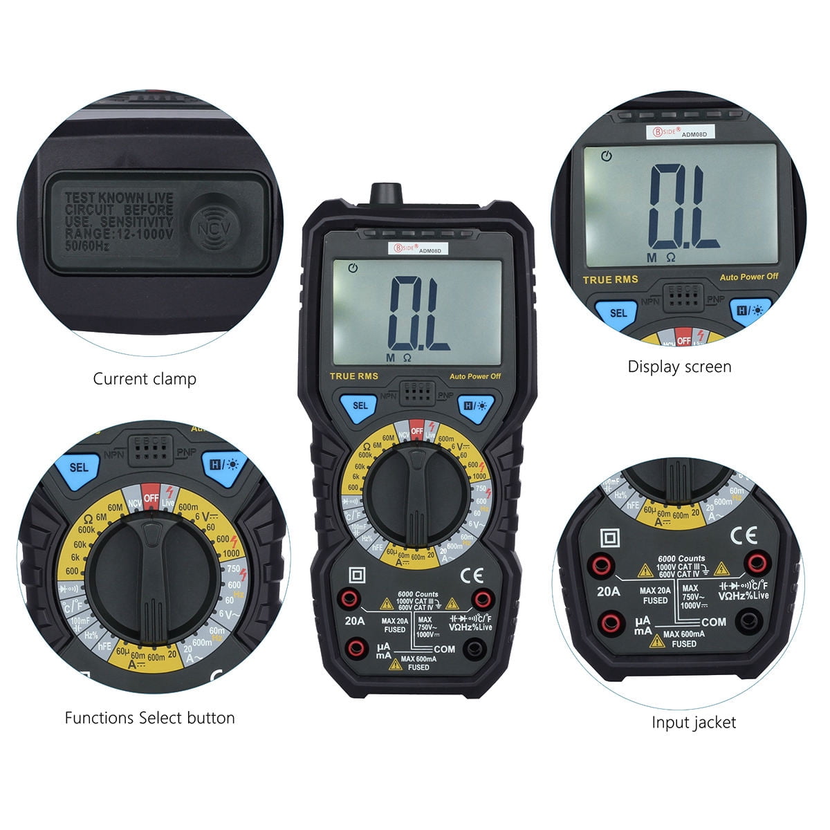 GOOHOCHY ADM08A 6000 Counts Digital Multimeter LCD Voltage Detector ...