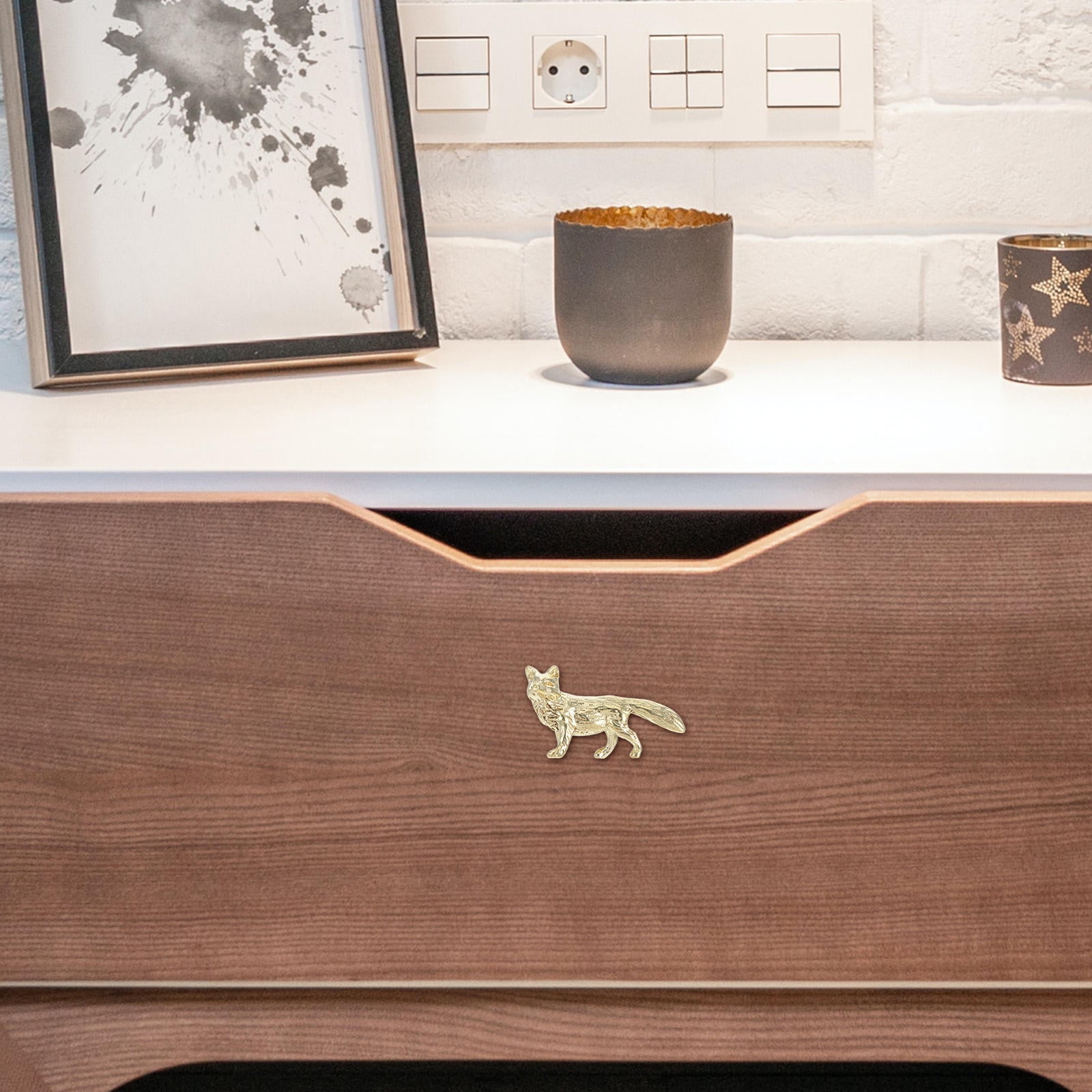 GOOHOCHY Antique Brass Fox Drawer Knobs And Pulls Decorative Animal Handles For Cabinets ...